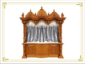 Superb Wooden Temple With Curtains For Puja Room Mandir